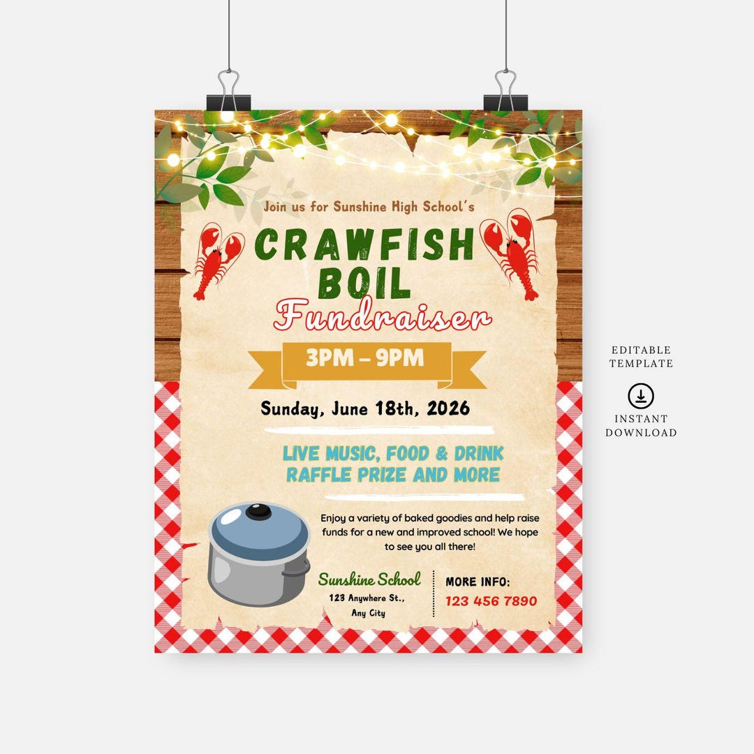 Crawfish Boil Fundraiser Flyer, Editable Template, Instant Download ...