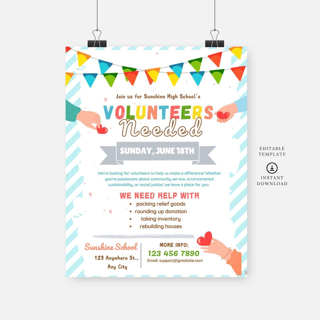 We Need Volunteers Flyer, Editable Template, Instant Download, DIY ...