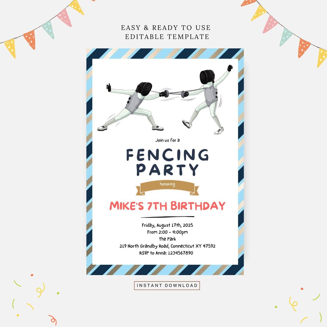 Fencing Party Birthday, Editable Template, Instant Download, DIY ...