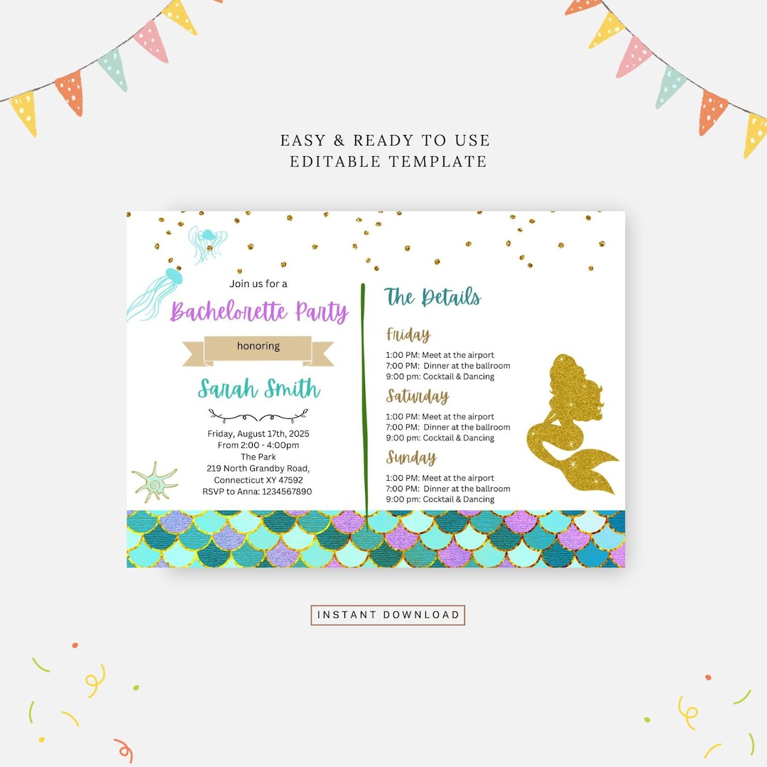 Mermaids Bachelorette, Editable Template, Instant Download, DIY ...