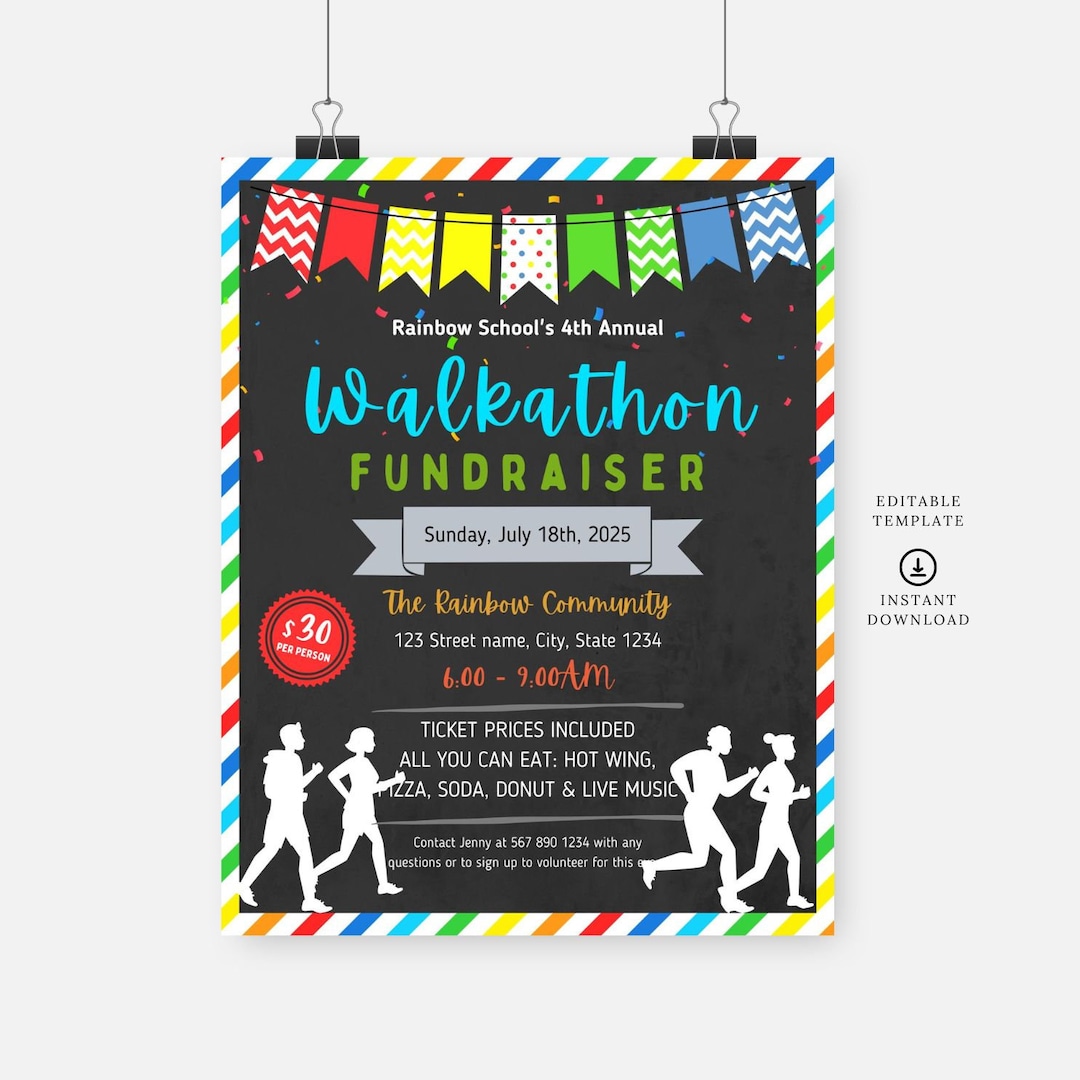 Walkathon Fundraiser Flyer, Editable Template, Instant Download, DIY ...