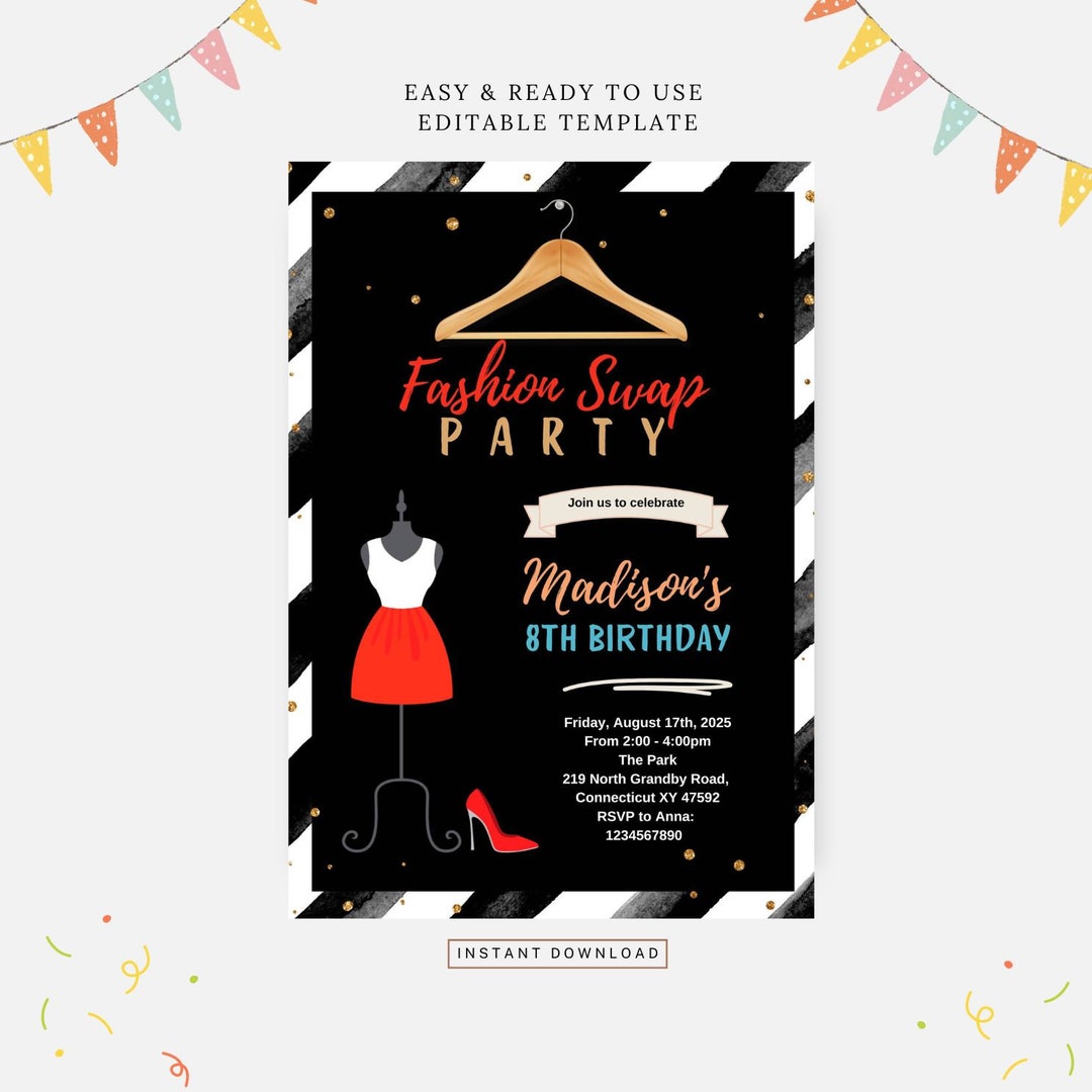 Fashion Swap Party, Editable Template, Instant Download, DIY Invitation ...