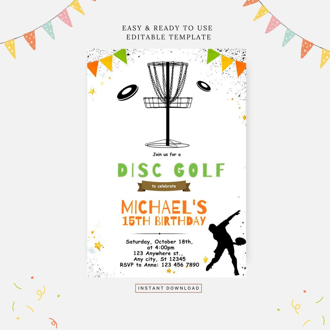 Disc Golf Party Invitation, Editable Template, Instant Download, DIY ...