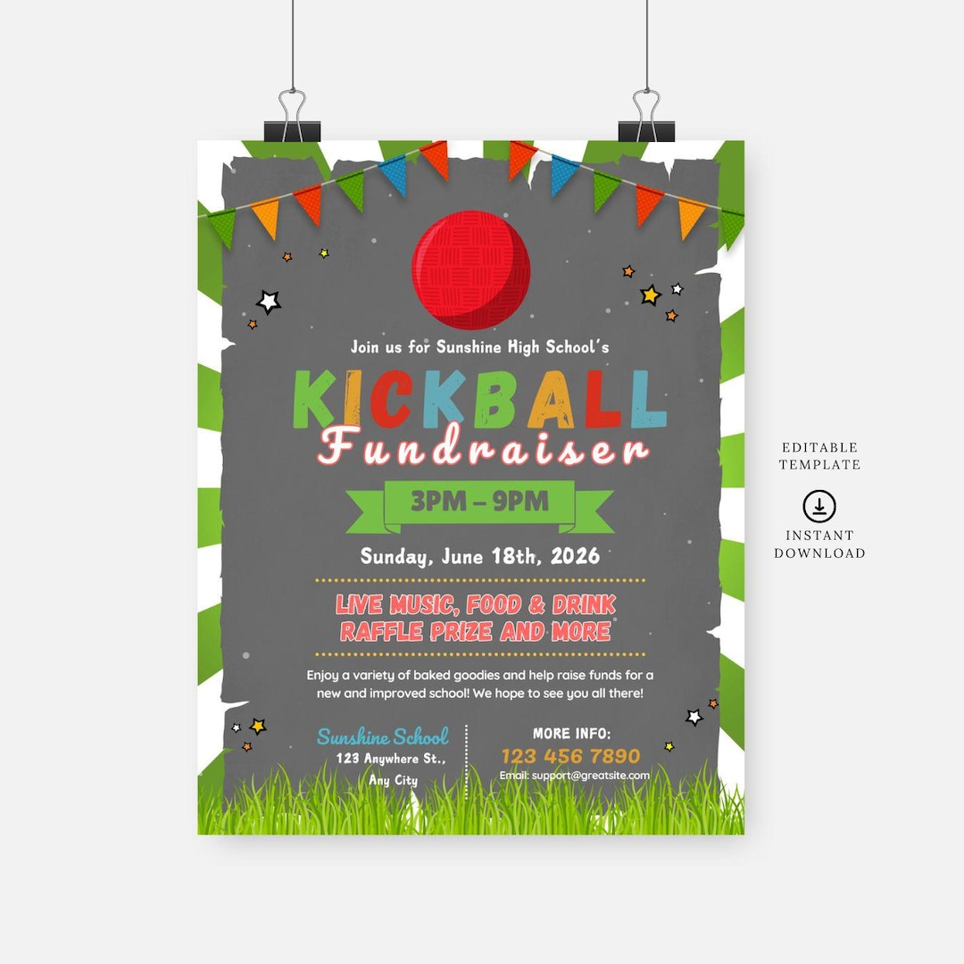 Kickball Cute Fundraiser Flyer, Editable Template, Instant Download ...