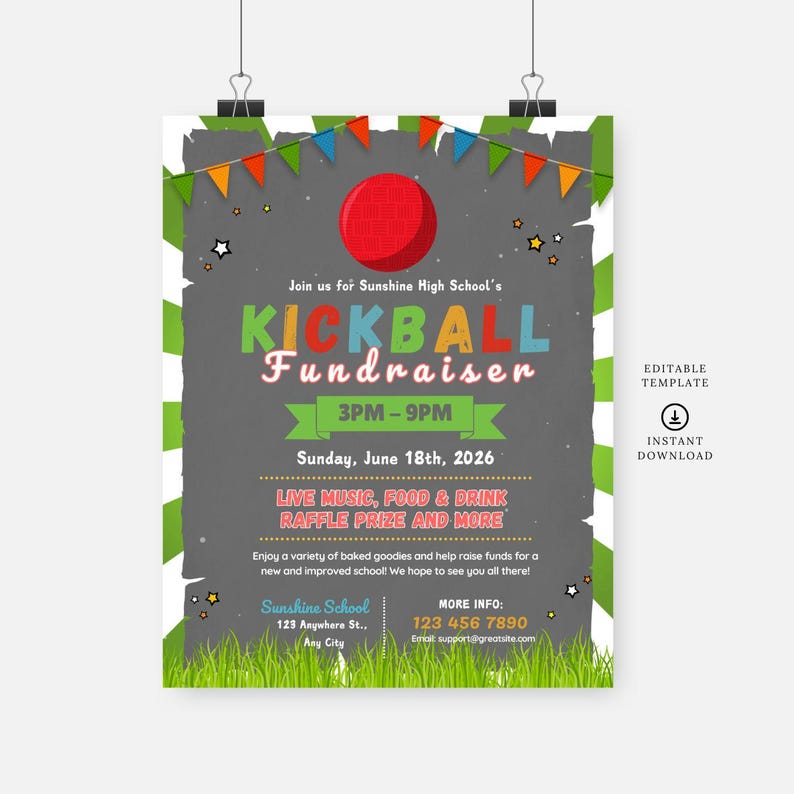 Kickball Cute Fundraiser Flyer, Editable Template, Instant Download ...