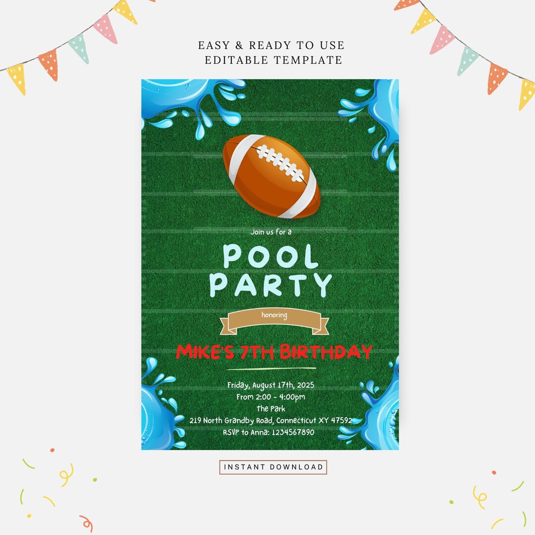 Football Pool Birthday Party, Editable Template, Instant Download, DIY ...