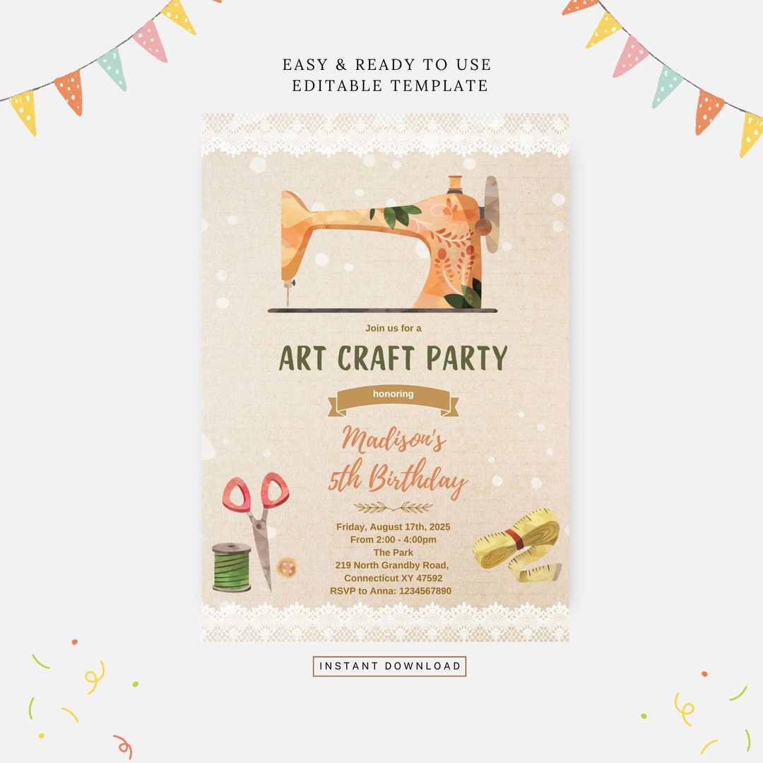 Vintage Sewing Birthday Party, Editable Template, Instant Download, DIY ...