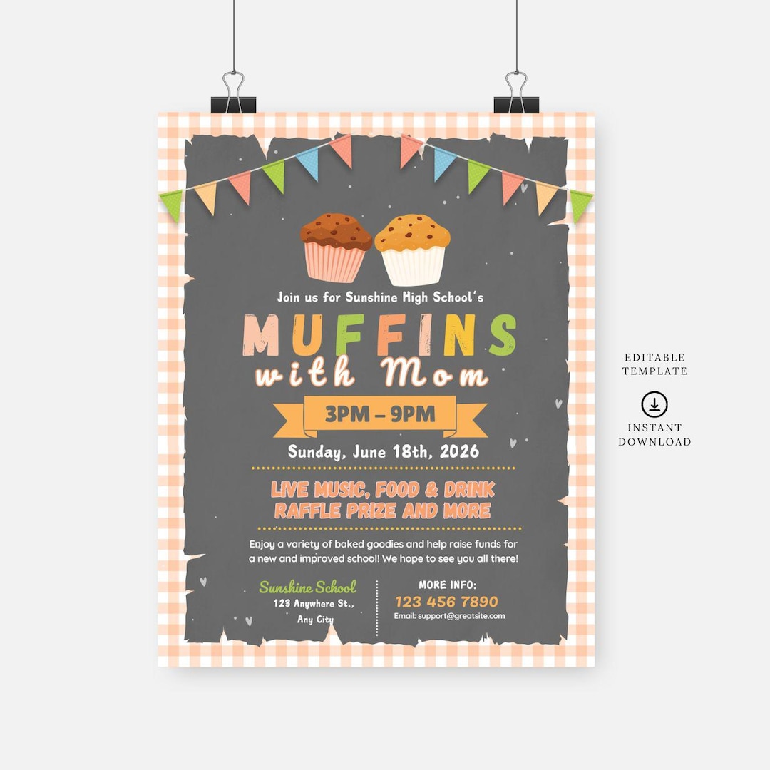 Muffins With Mom Flyer, Editable Template, Instant Download, DIY Flyer ...
