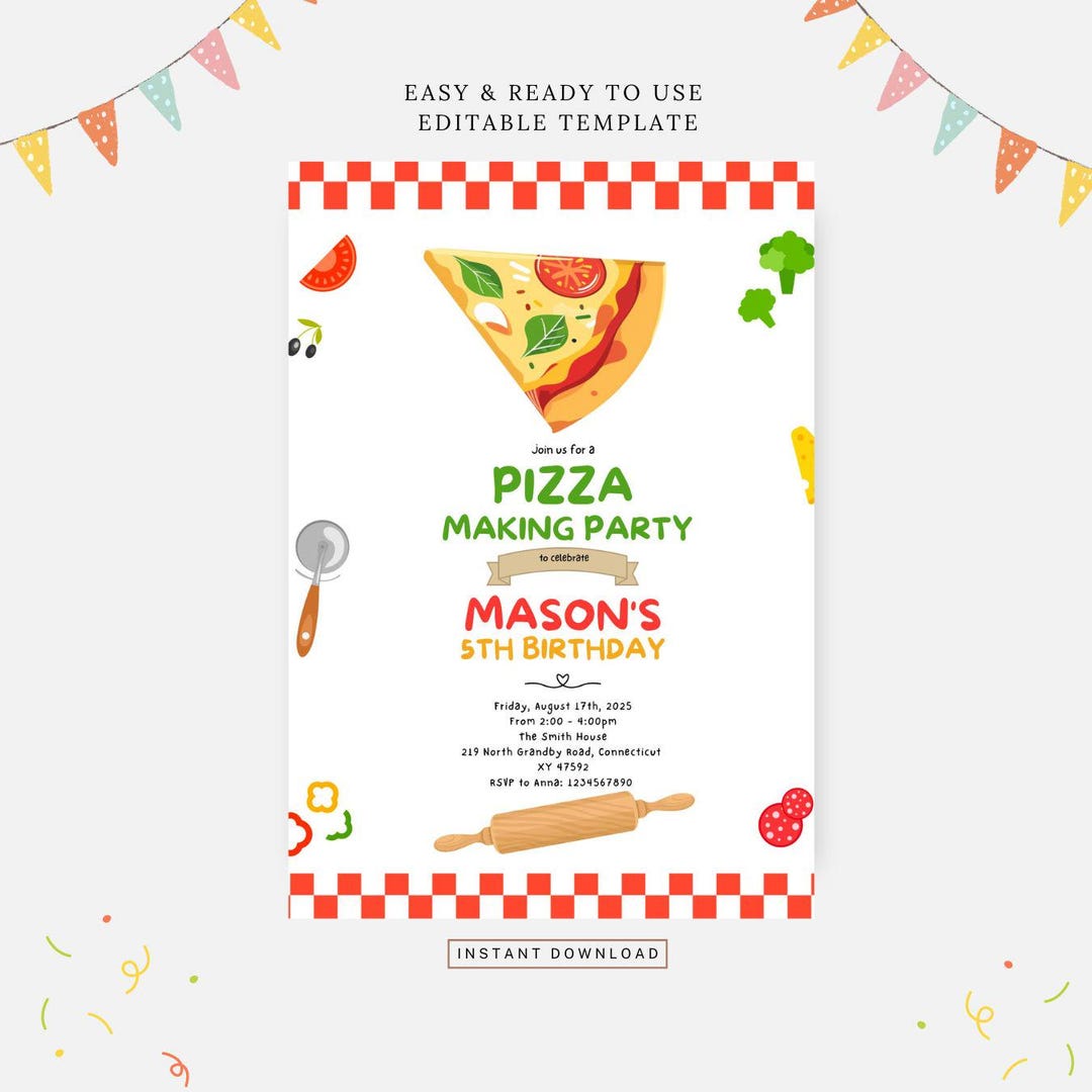 Pizza Making Party Invitation, Editable Template, Instant Download, DIY ...