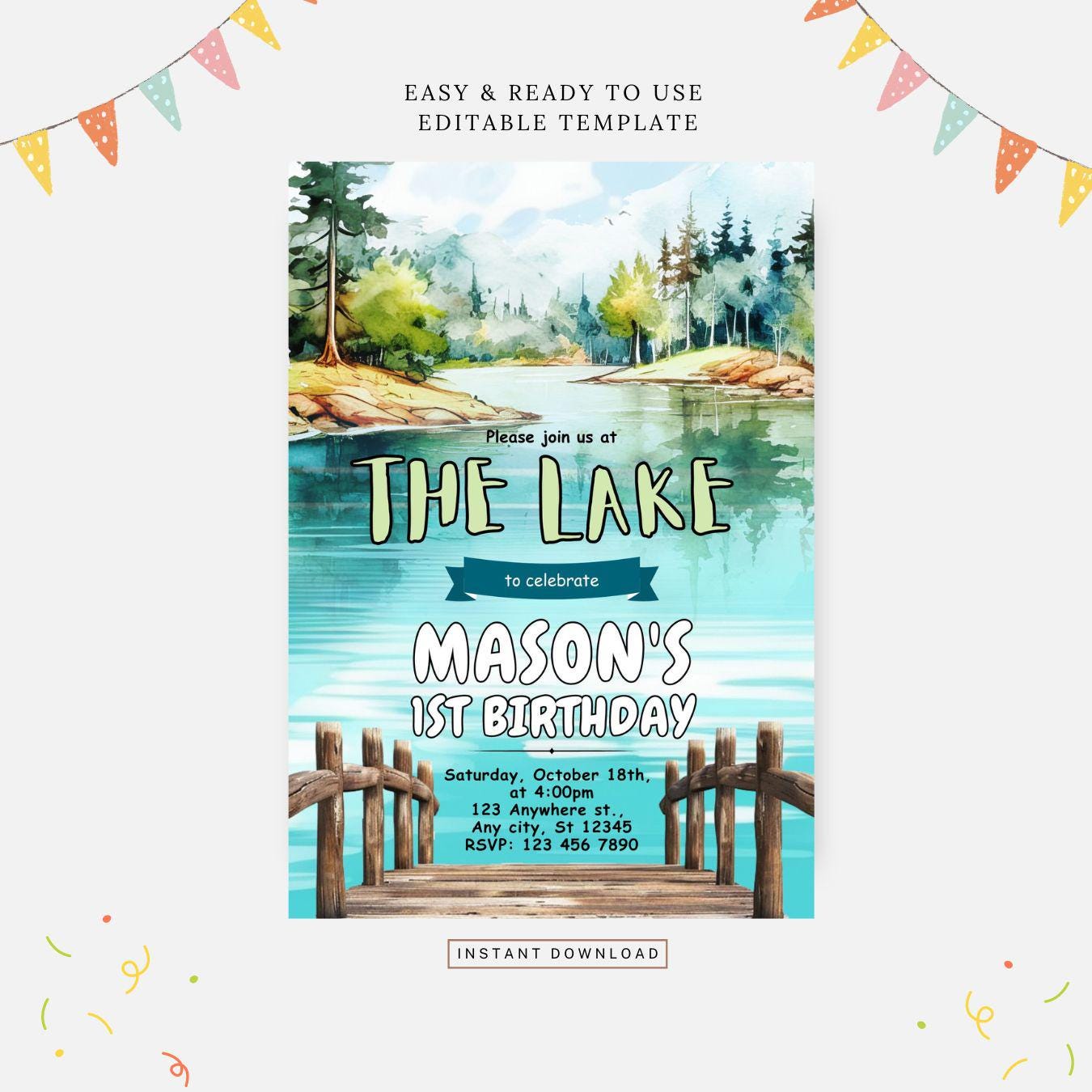 Lake Birthday Invitation, Editable Template, Instant Download, DIY ...