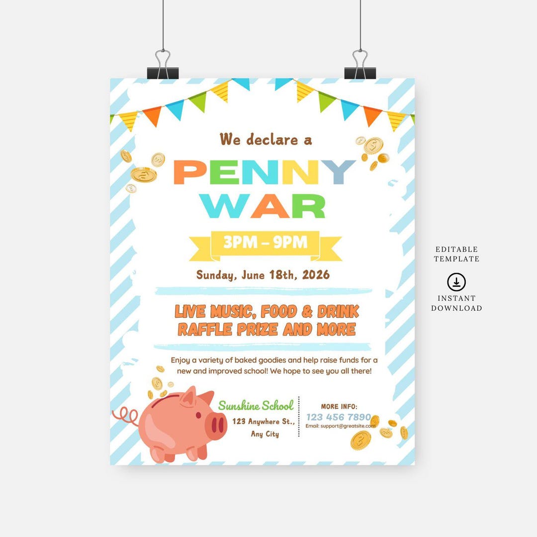 Penny War Fundraiser Flyer, Editable Template, Instant Download, DIY ...