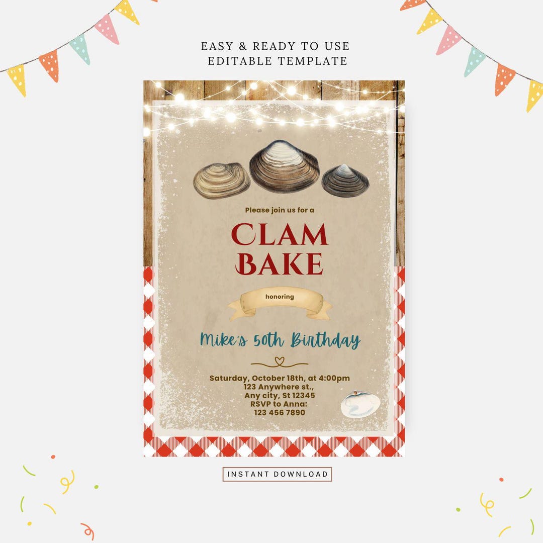 Clam Bake Party Invitation, Editable Template, Instant Download, DIY ...