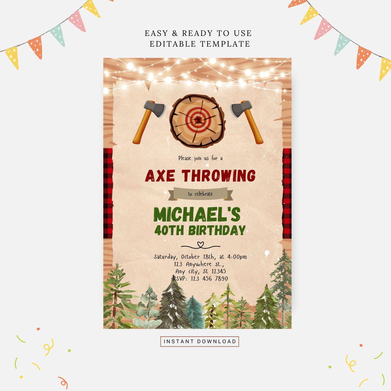 Axe Throwing Party Invitation, Editable Template, Instant Download, DIY ...