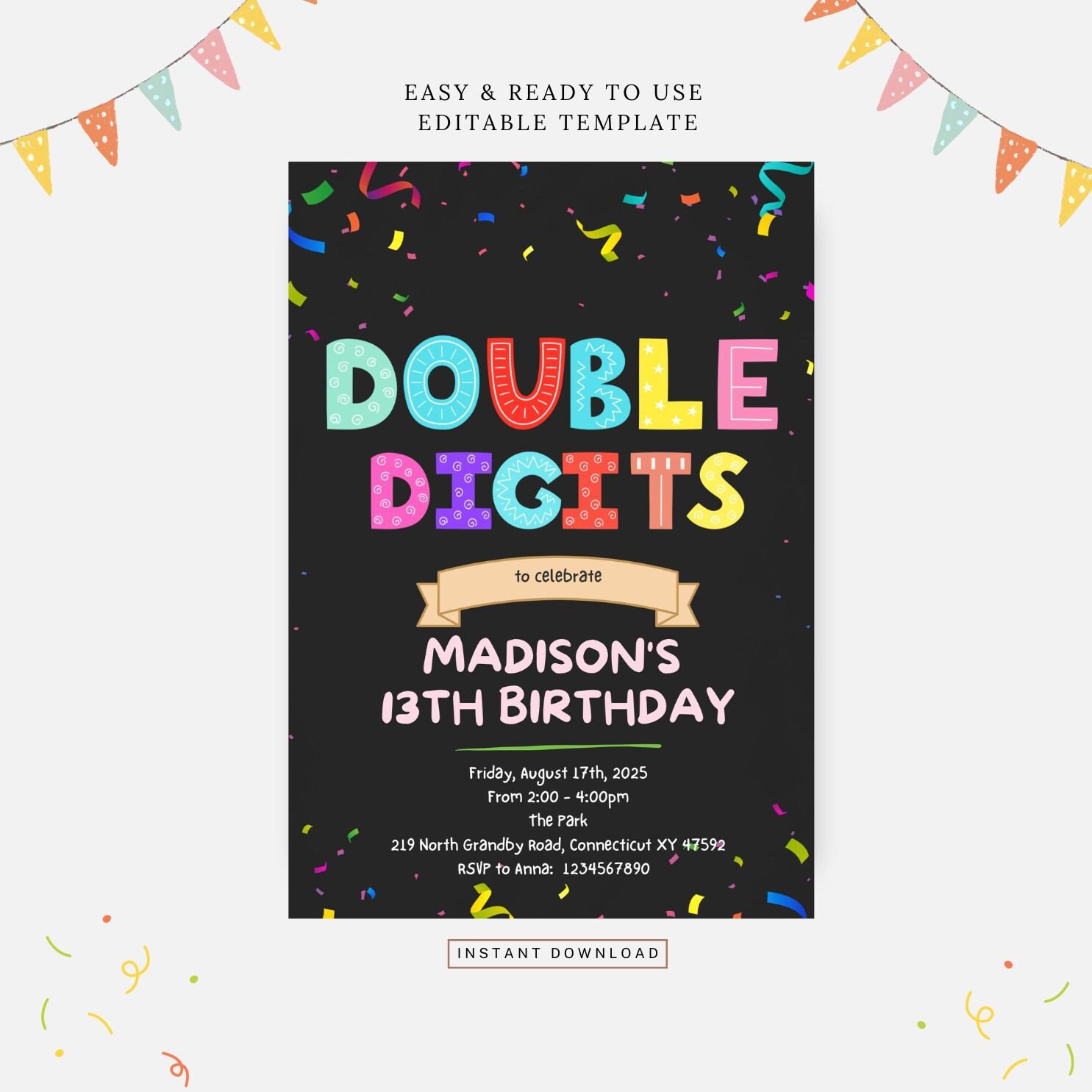 Double Digits Birthday Party, Editable Template, Instant Download, DIY ...