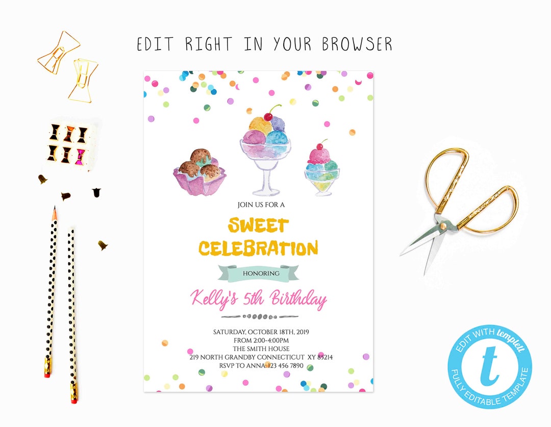 Sundae Invitation TRY BEFORE You BUY Instant Download Edit - Etsy