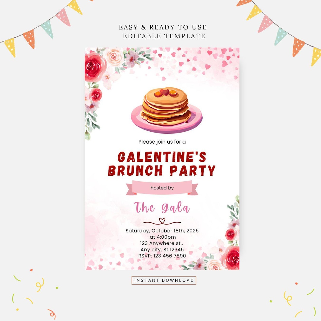 Valentine Brunch Invitation, Editable Template, Instant Download, DIY ...