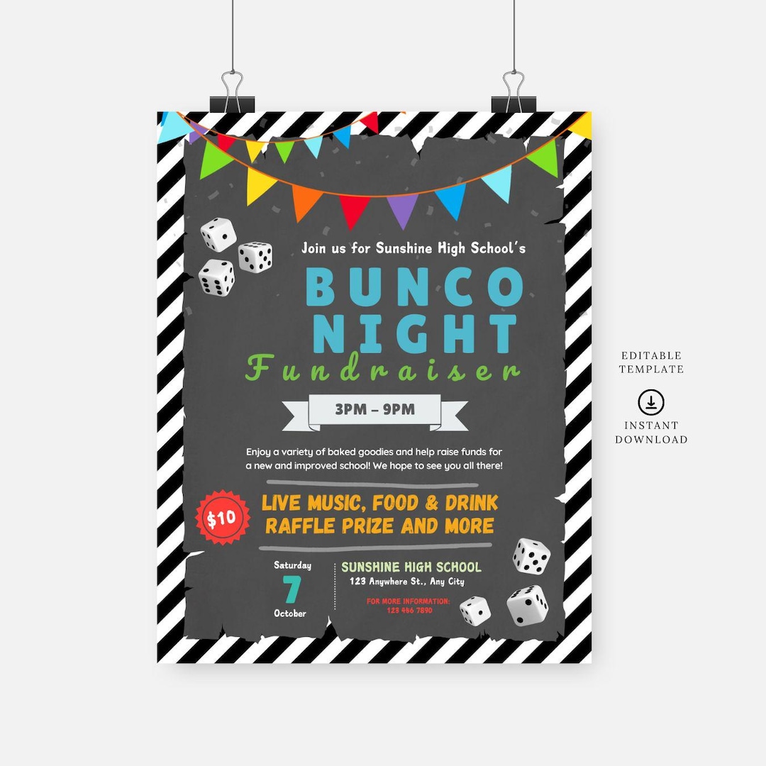 Dice Bunco Night Fundraiser Flyer, Editable Template, Instant Download ...