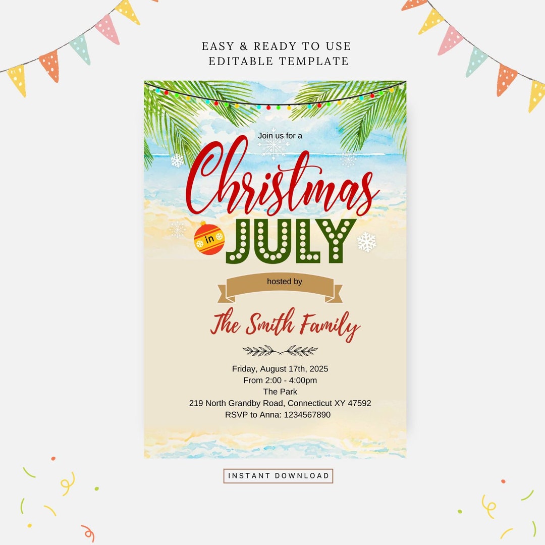 Christmas in July Party, Editable Template, Instant Download, DIY ...
