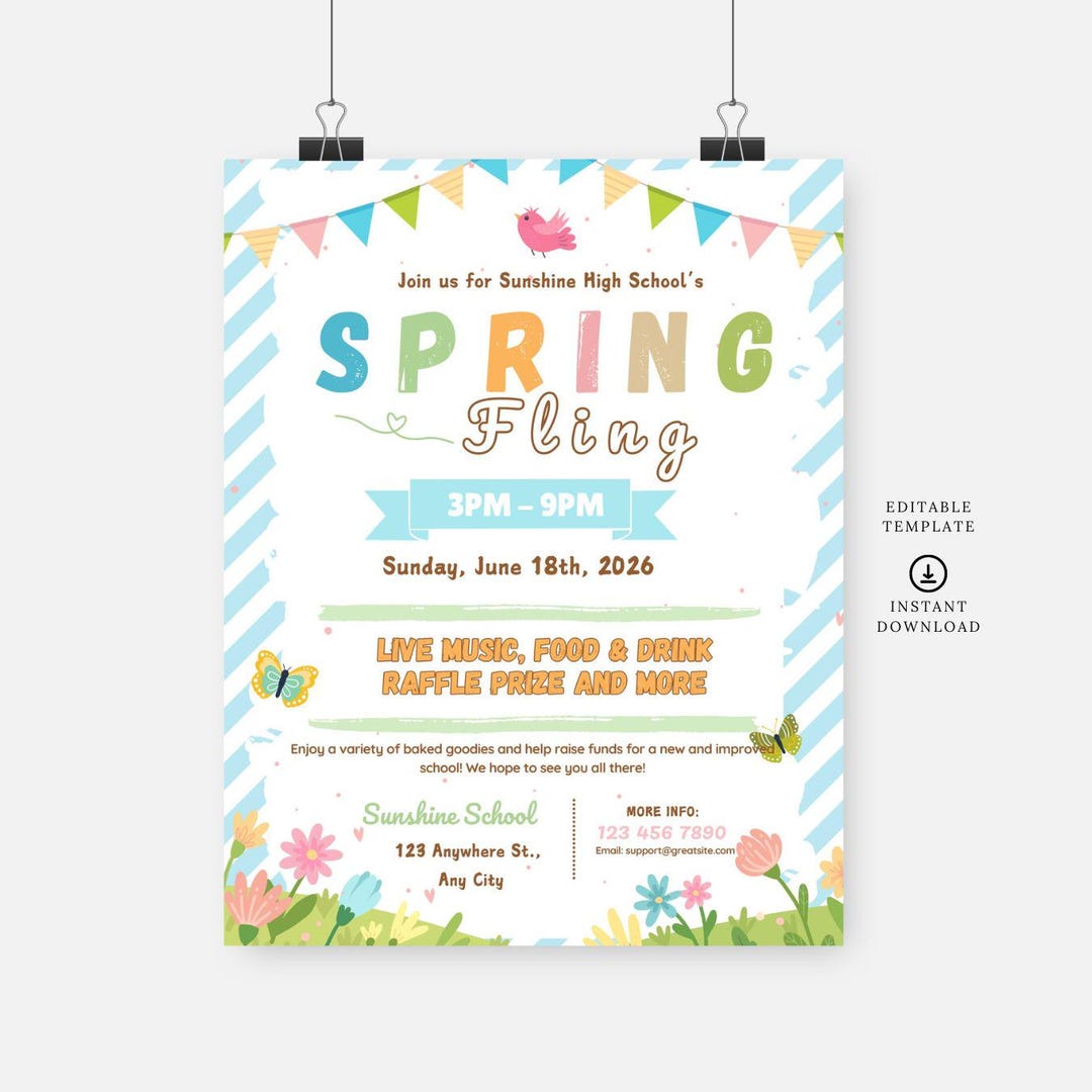 Spring Fling Fundraiser Flyer, Editable Template, Instant Download, DIY ...
