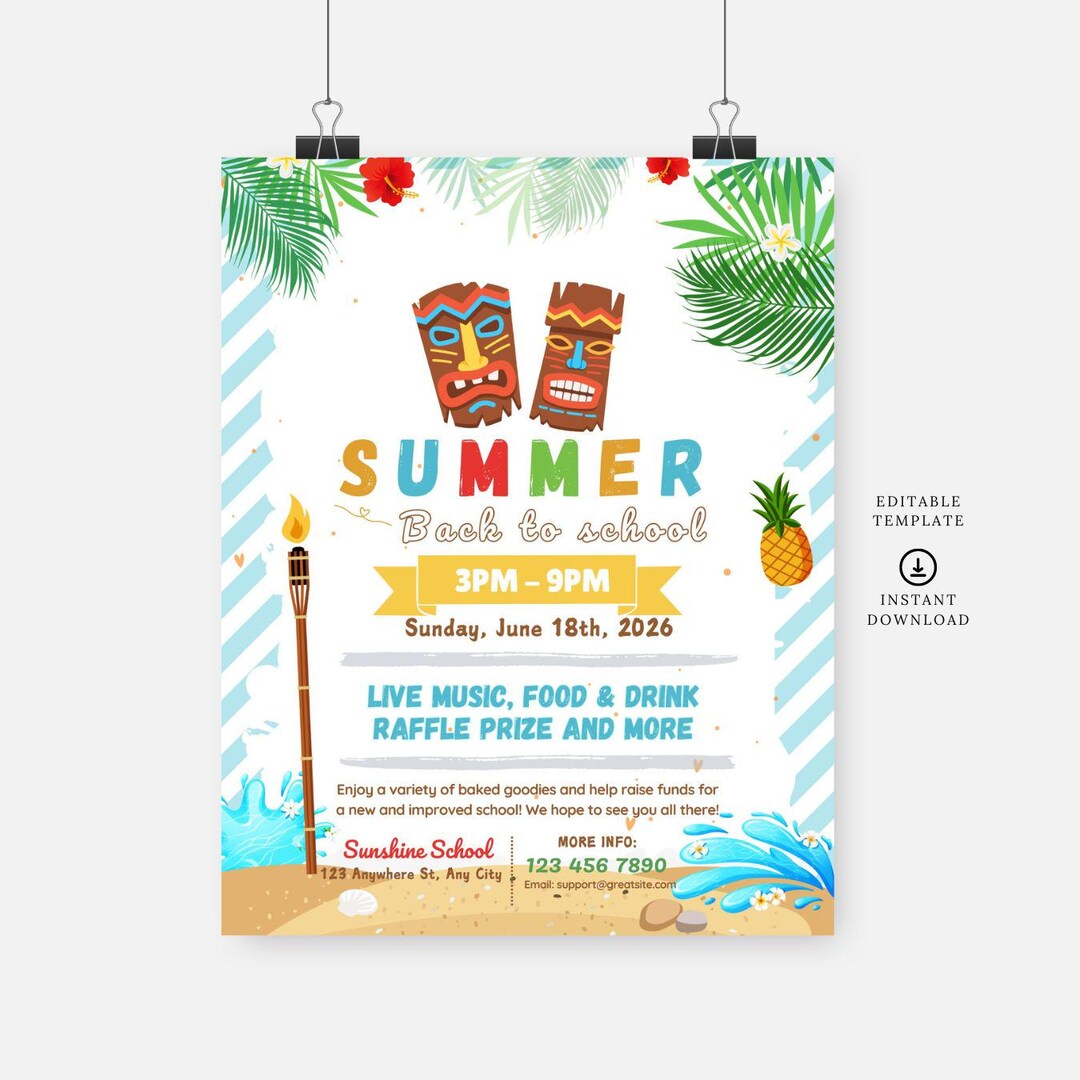 Tiki Luau Aloha Beach Summer Flyer, Editable Template, Instant Download ...