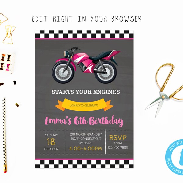Motorcycle Template Invitations - Etsy