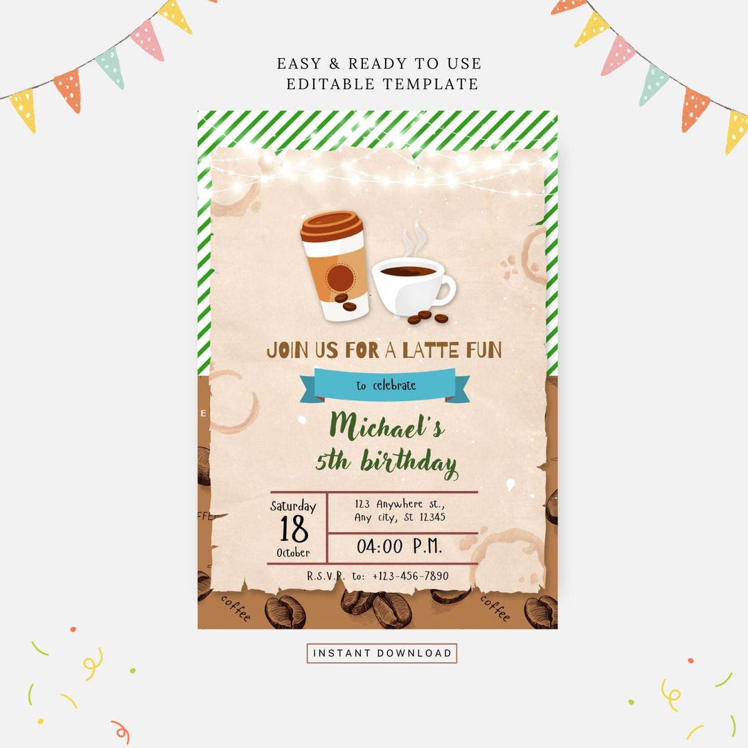 Coffee Birthday Party Invitation, Editable Template, Instant Download ...