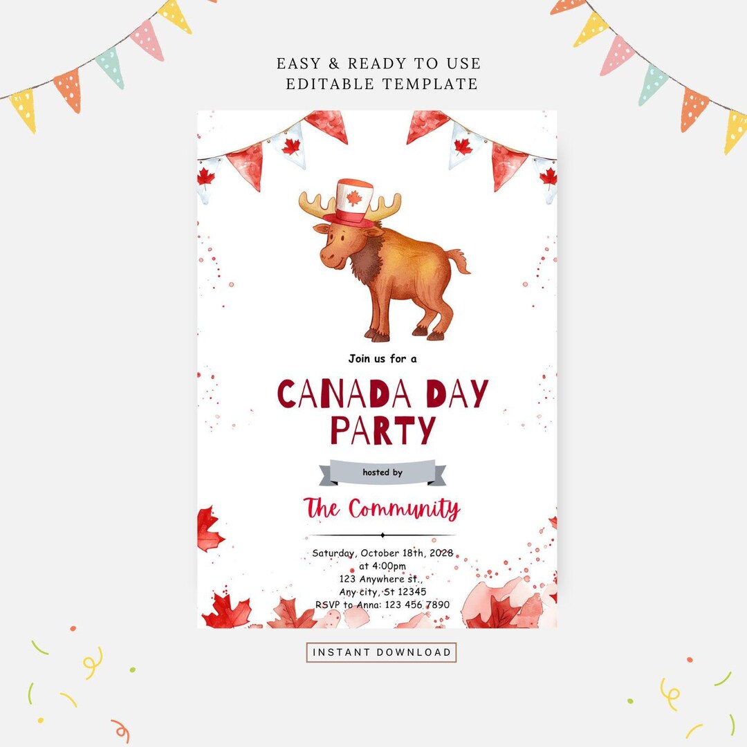 Canada Day Invitation, Editable Template, Instant Download, DIY ...