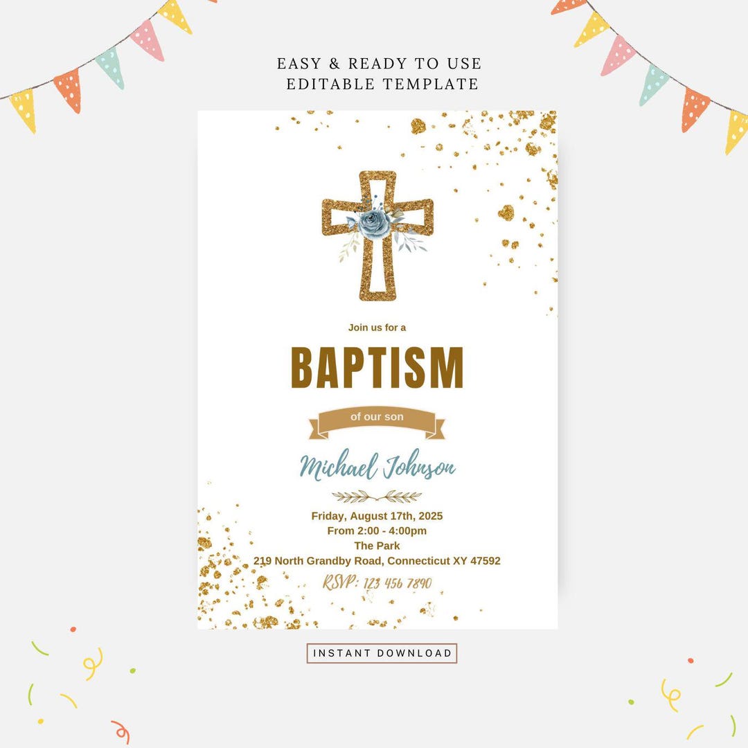 Baptism Party Invitation, Editable Template, Instant Download, DIY ...