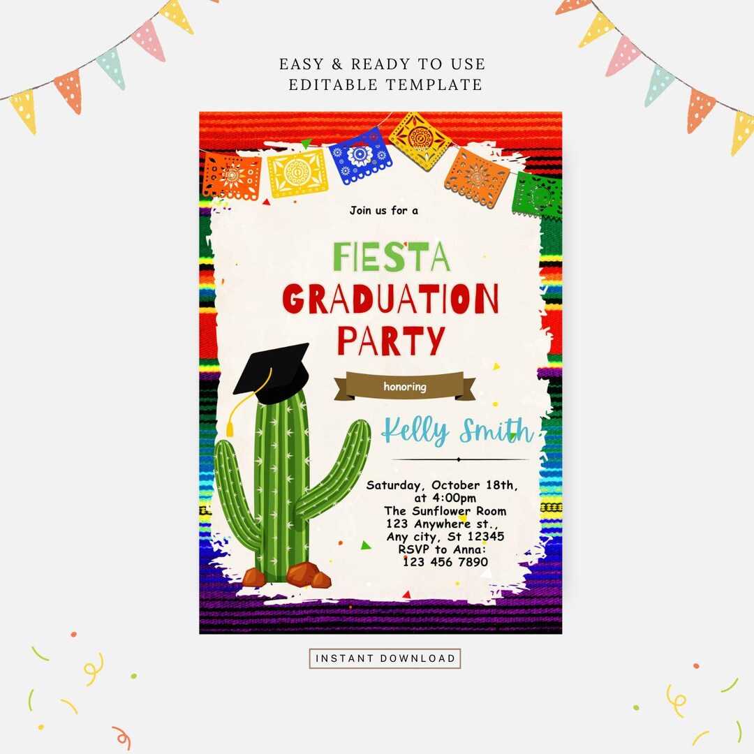 Fiesta Graduation Invitation, Editable Template, Instant Download, DIY ...