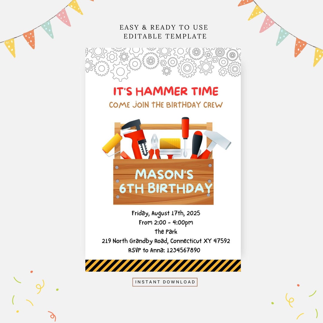 Tool Time Birthday Party, Editable Template, Instant Download, DIY ...