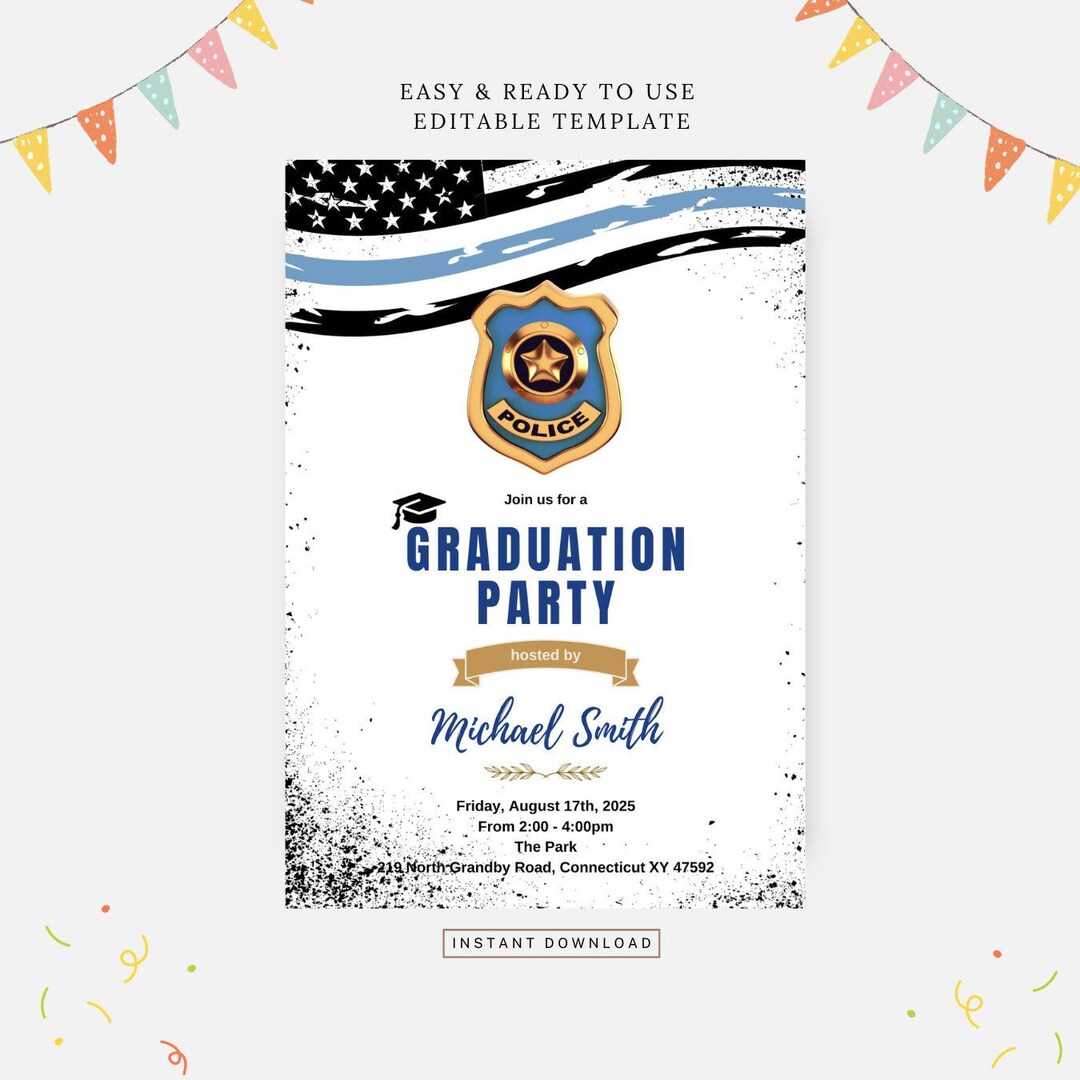 Police Graduation Invitation, Editable Template, Instant Download, DIY ...