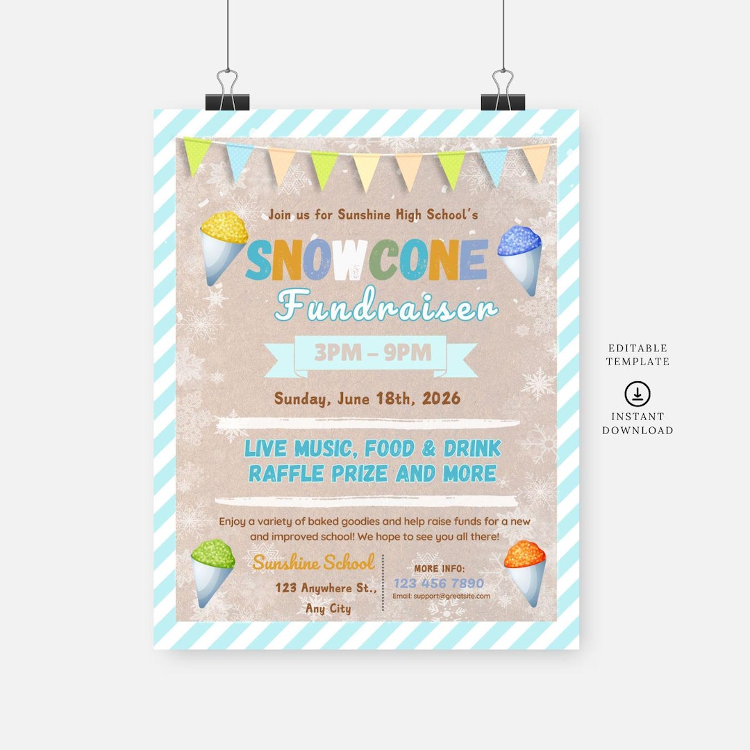 Snowcone Fundraiser Flyer, Editable Template, Instant Download, DIY ...