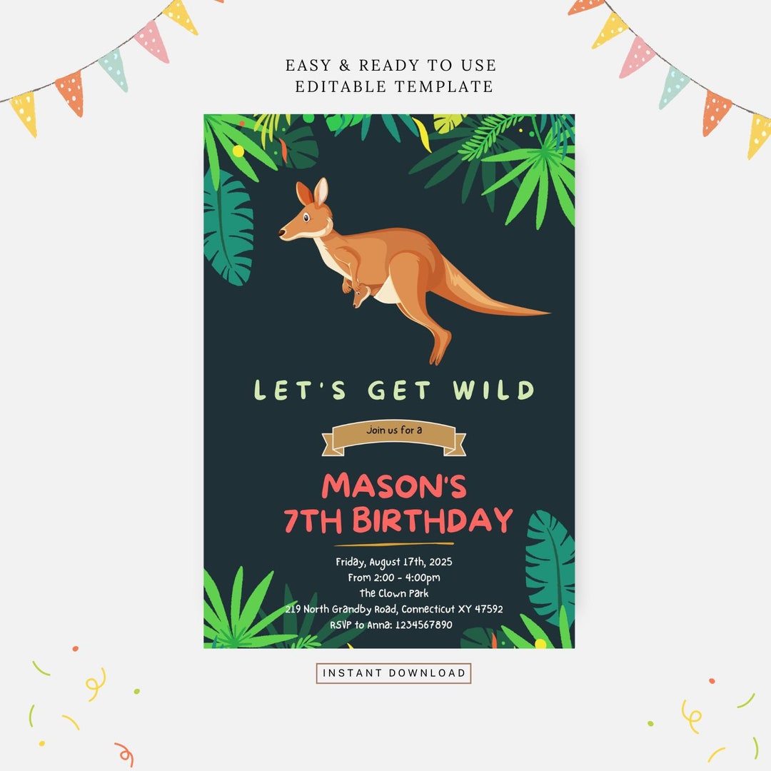 Kangaroo Birthday Party, Editable Template, Instant Download, DIY ...