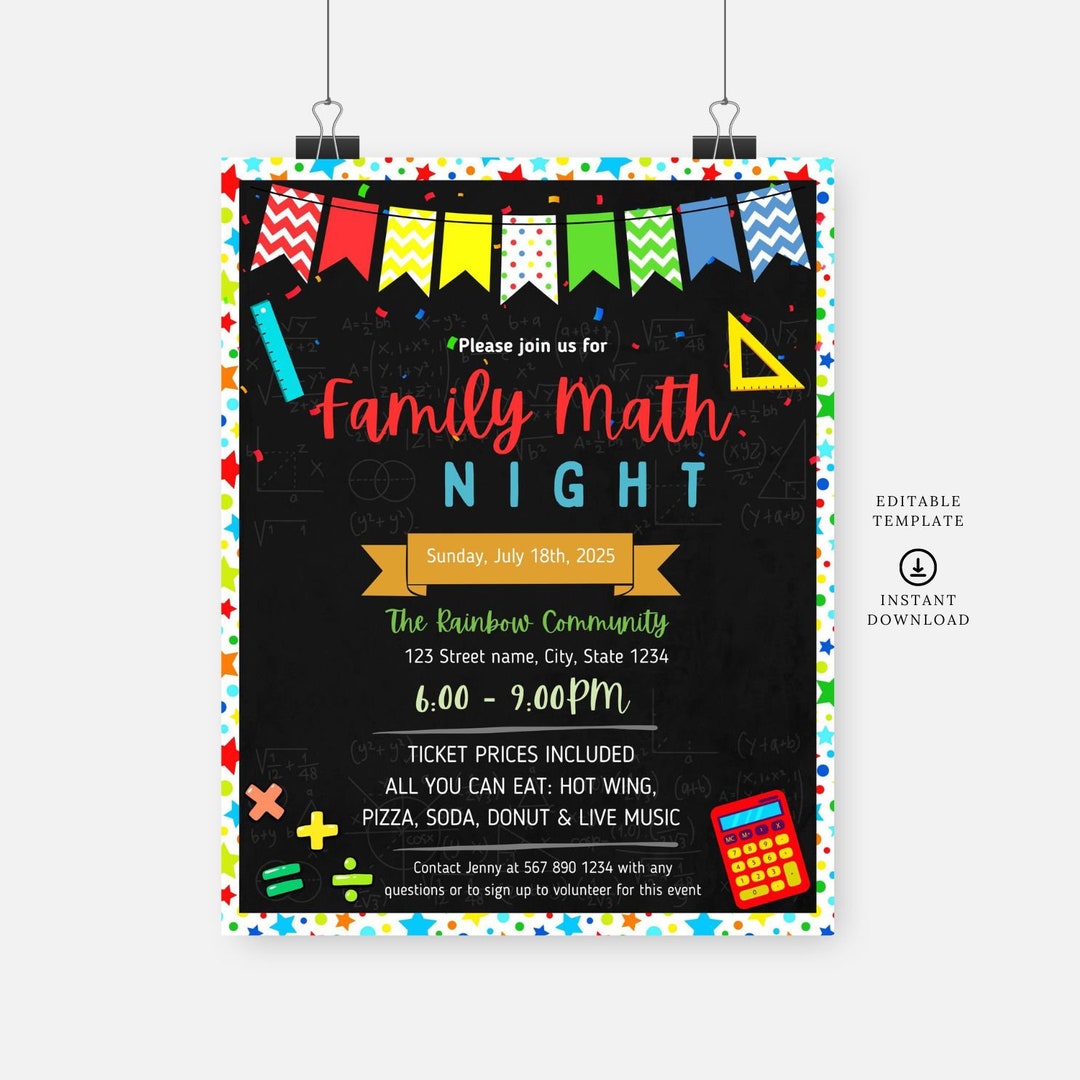 Family Math Night, Editable Template, Instant Download, DIY Flyer ...