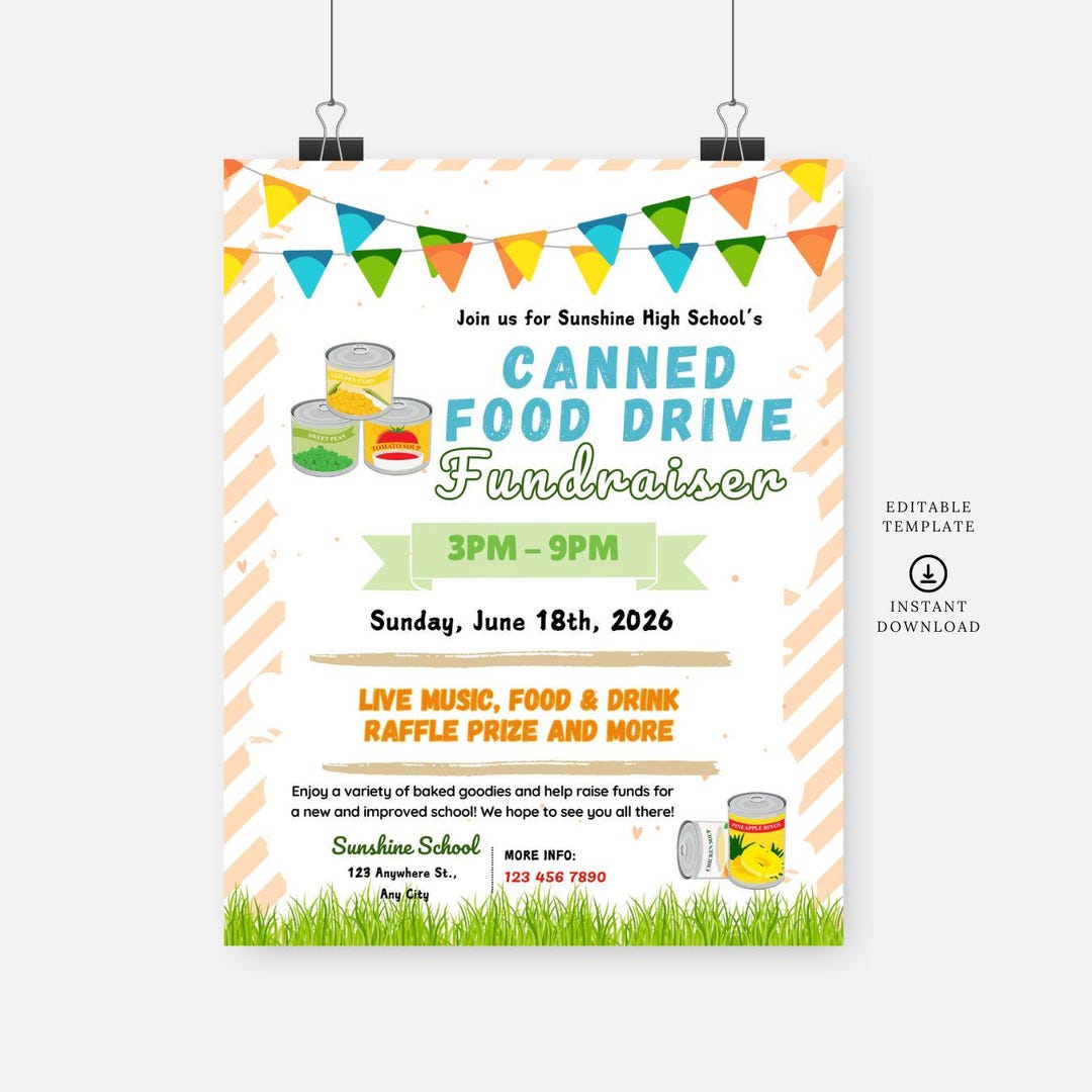 Canned Food Drive Flyer, Editable Template, Instant Download, DIY Flyer ...