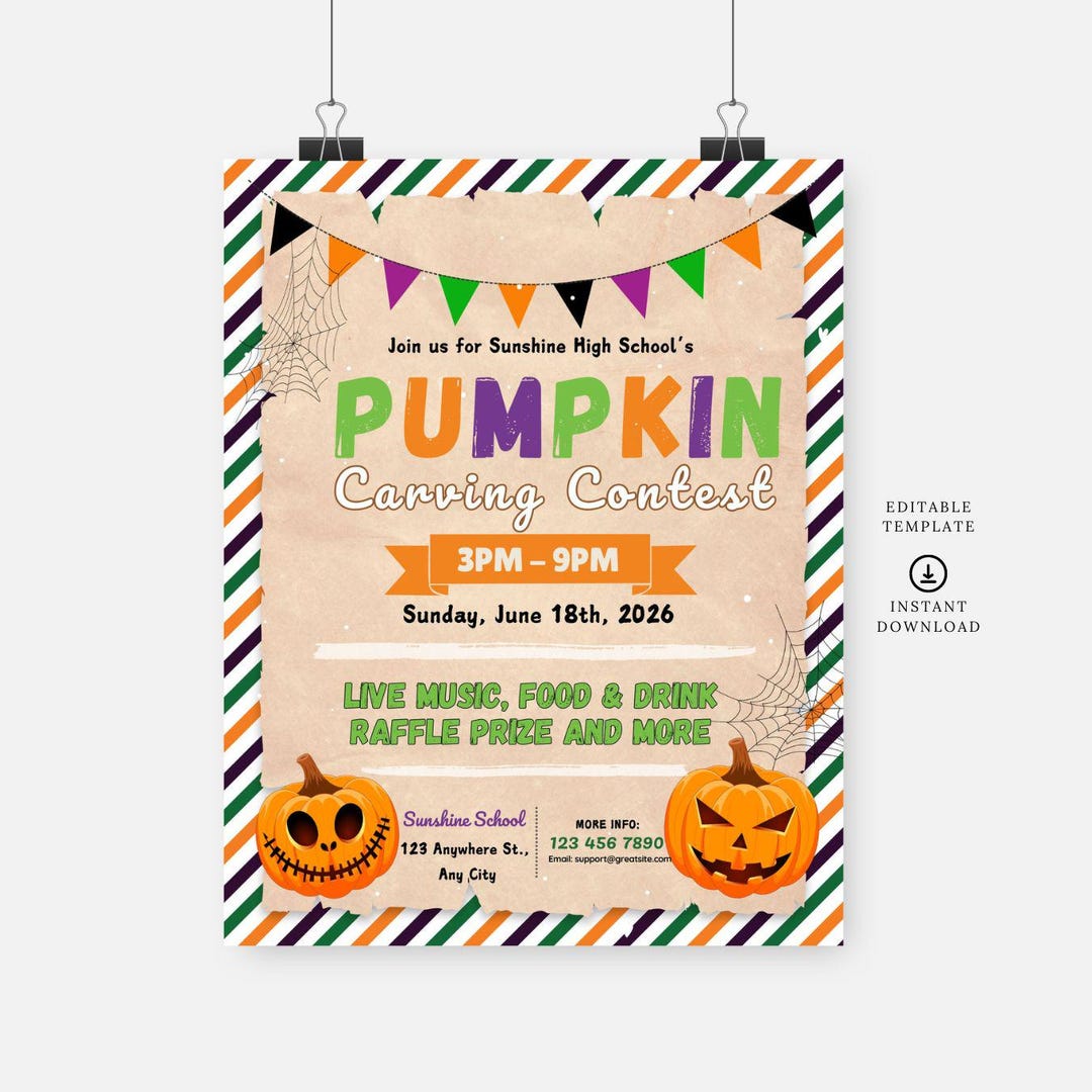 Pumpkin Carving Fundraiser Flyer, Editable Template, Instant Download ...