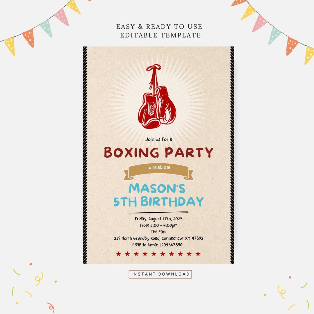 Boxing Birthday Party, Editable Template, Instant Download, DIY ...