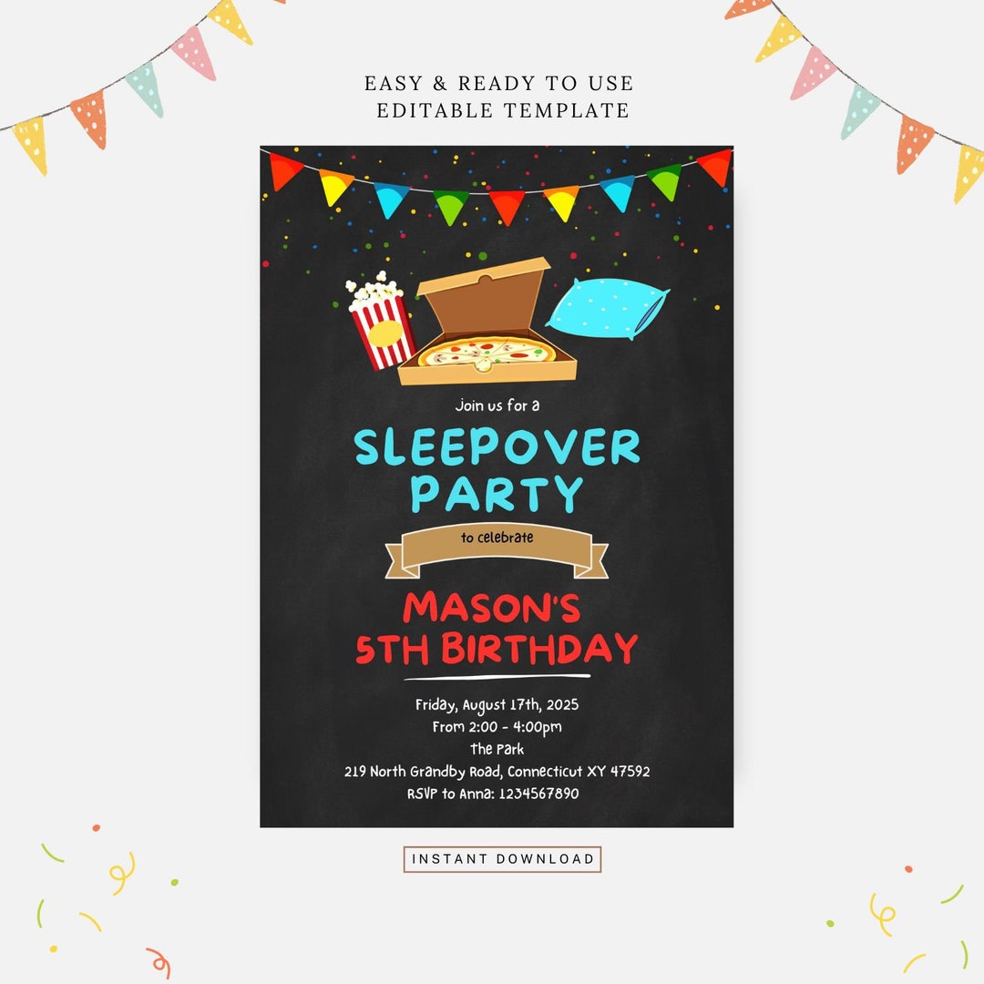 Boy Sleepover Birthday, Editable Template, Instant Download, DIY ...