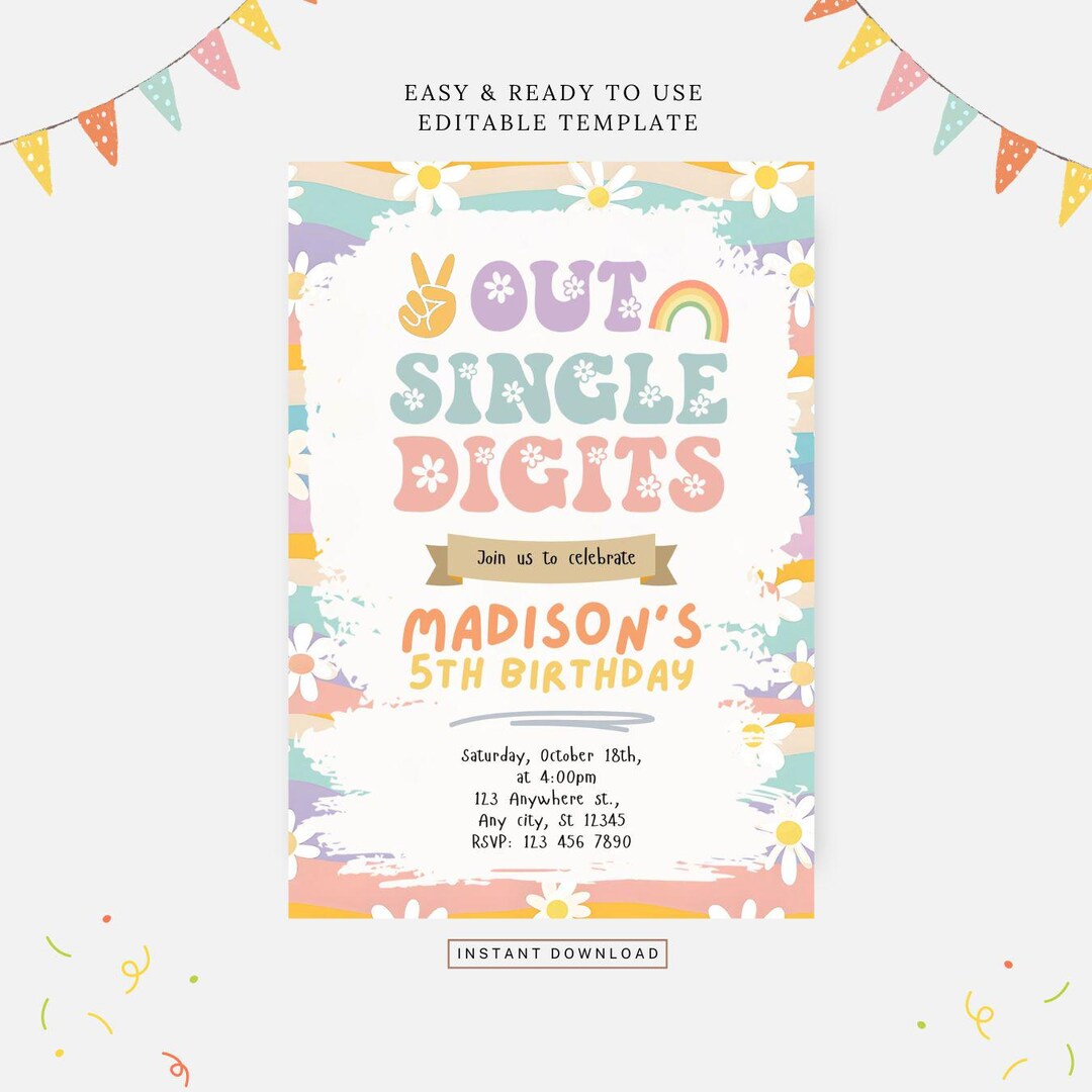 Out Single Digits Peace Invitation, Editable Template, Instant Download ...