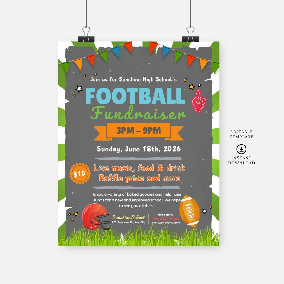 American Football Fundraiser Flyer, Editable Template, Instant Download ...