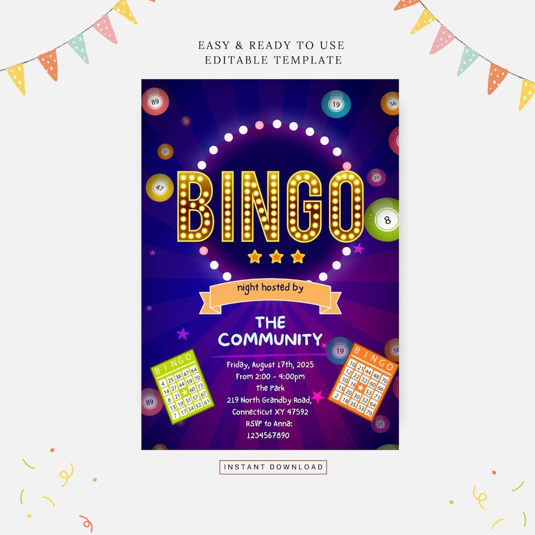 Bingo Night, Editable Template, Instant Download, DIY Invitation - Etsy
