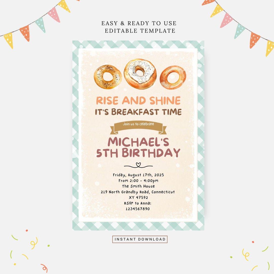 Bagel Party Invitation, Editable Template, Instant Download, DIY ...