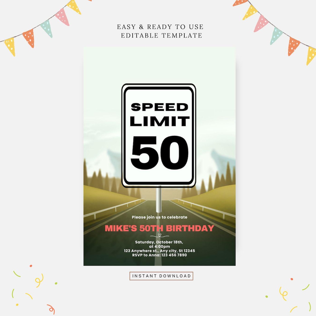 Speed Limit Birthday Invitation, Editable Template, Instant Download ...