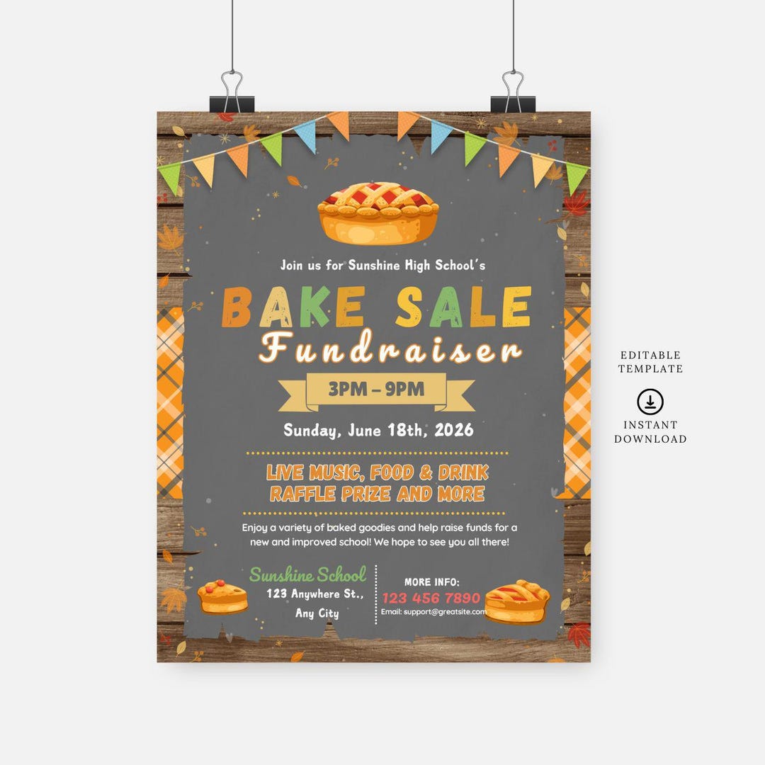 Thanksgiving Bake Sale Fundraiser Flyer, Editable Template, Instant ...