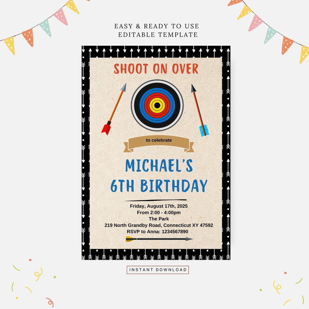 Cute Archery Party, Editable Template, Instant Download, DIY Invitation ...