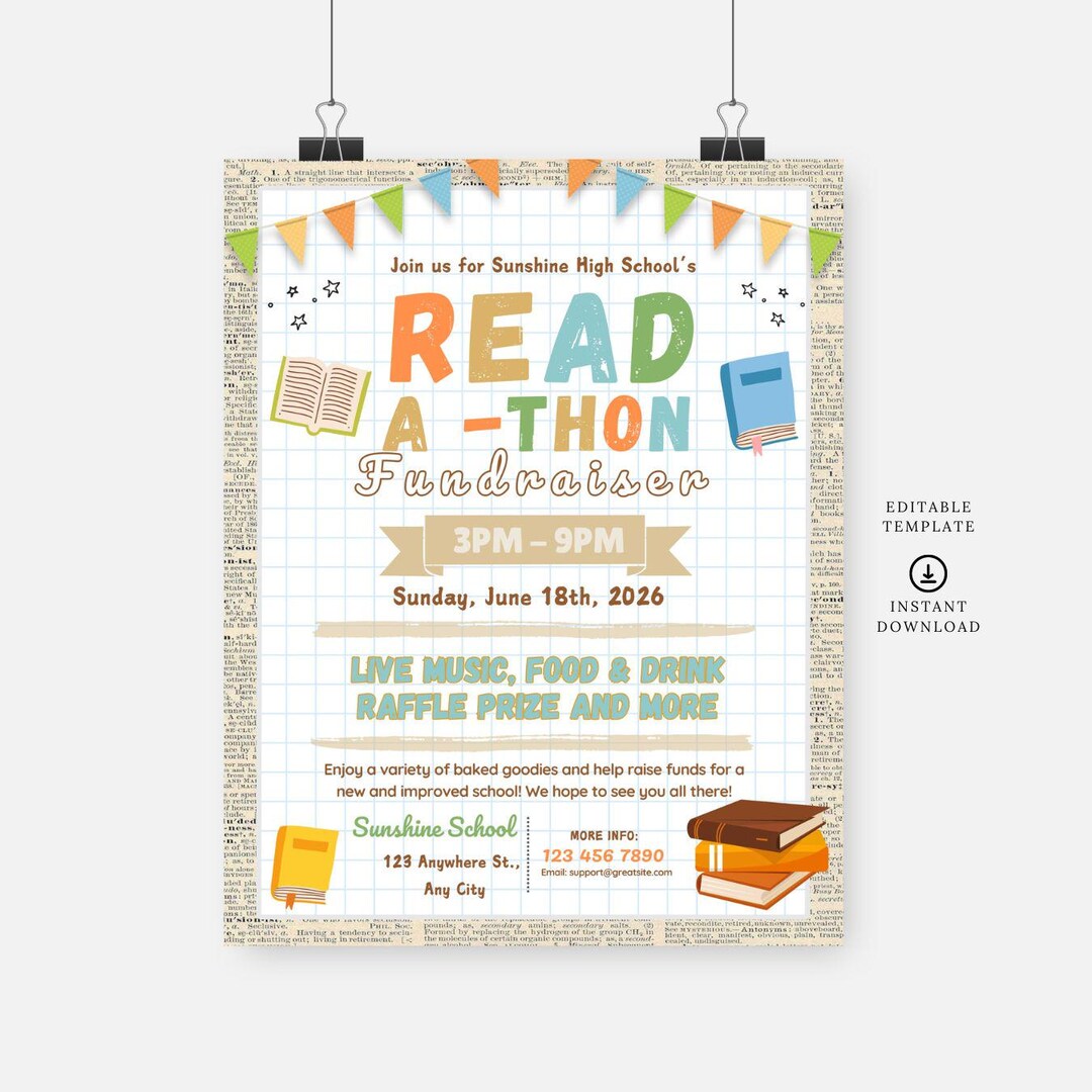 Read a Thon Flyer, Editable Template, Instant Download, DIY Flyer ...