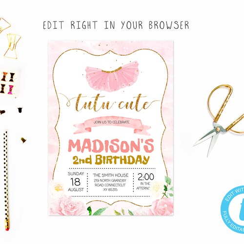 Tutu Cute Birthday Party Invitation - Etsy