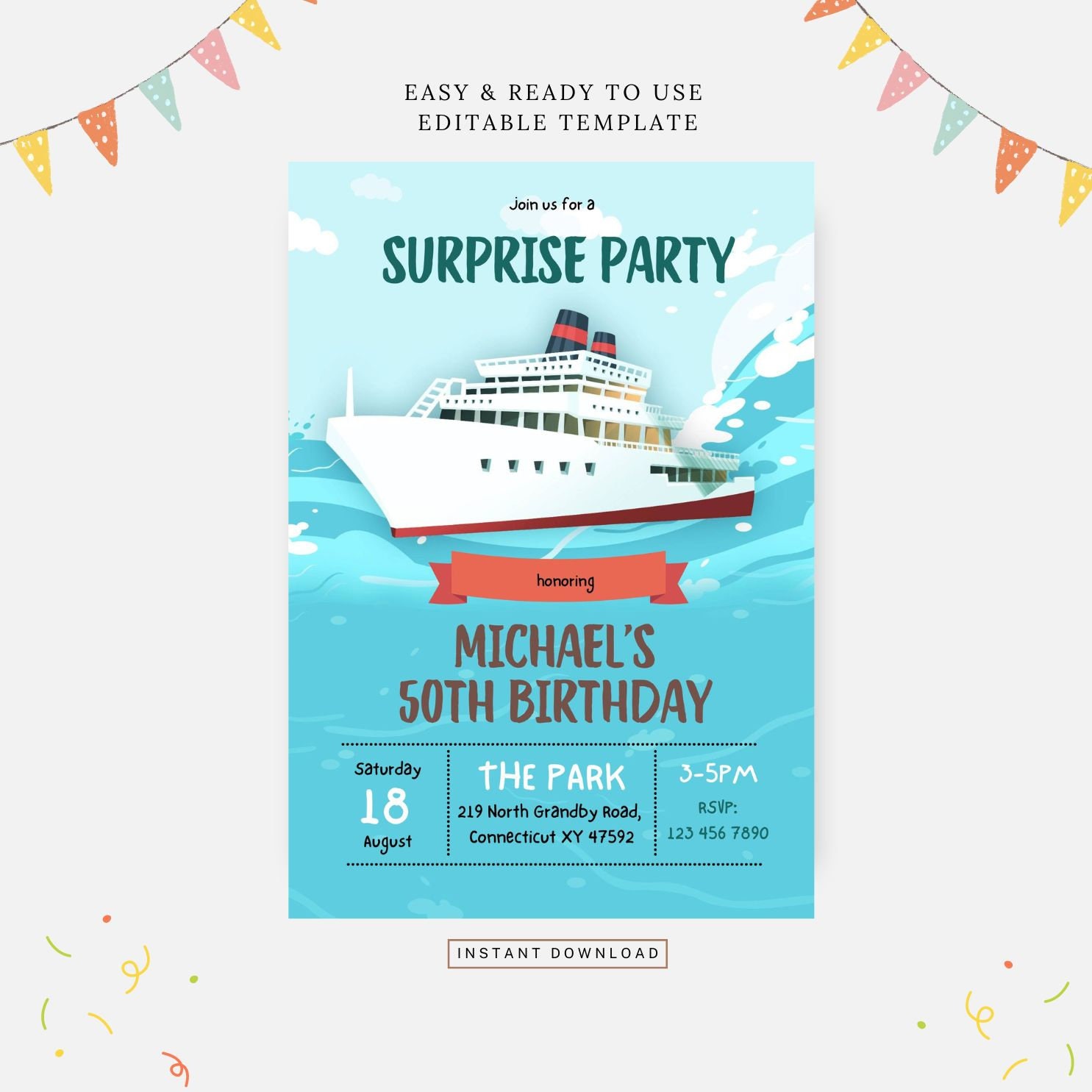 Cruise Ship Party, Editable Template, Instant Download, DIY Invitation ...