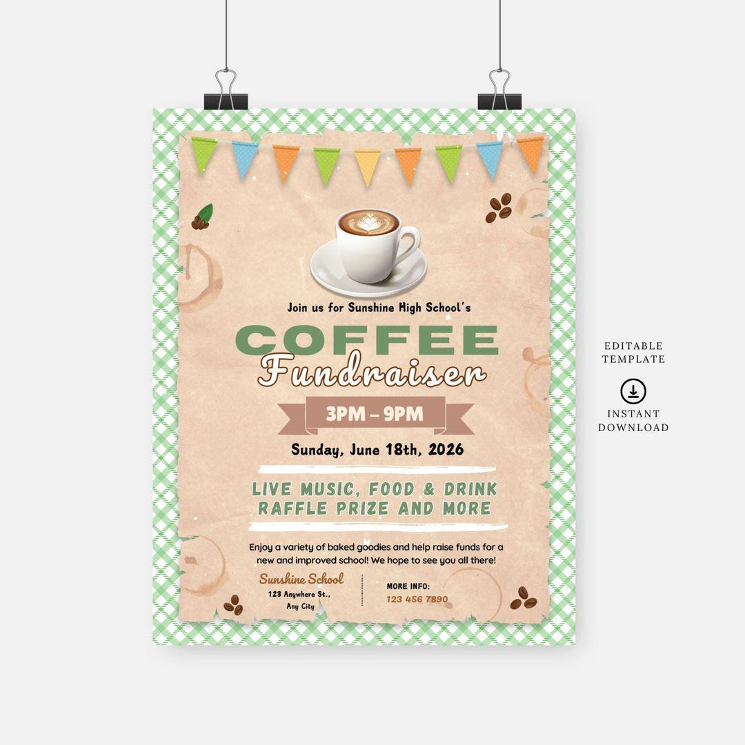 Coffee Fundraiser Flyer, Editable Template, Instant Download, DIY Flyer ...