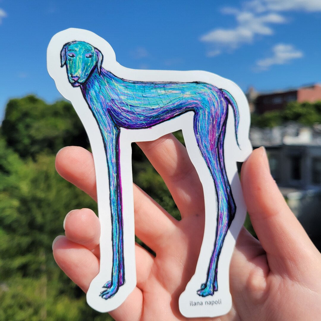Weirdcore Blue Dog Art Sticker: Lorge Long Dog Vinyl Decal - Etsy